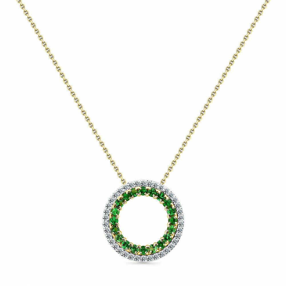 Колье, желтое золото, 585 проба, бриллиант, цаворит