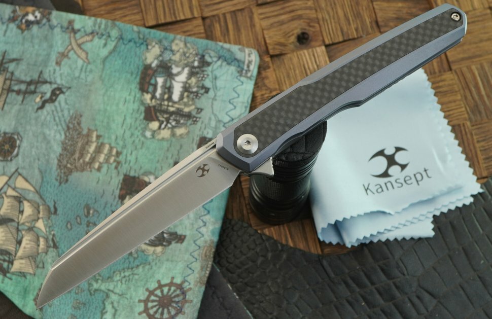Складной нож Kansept Knives Arcus, сталь CPM S35VN, сатин, рукоять синий титан/карбон