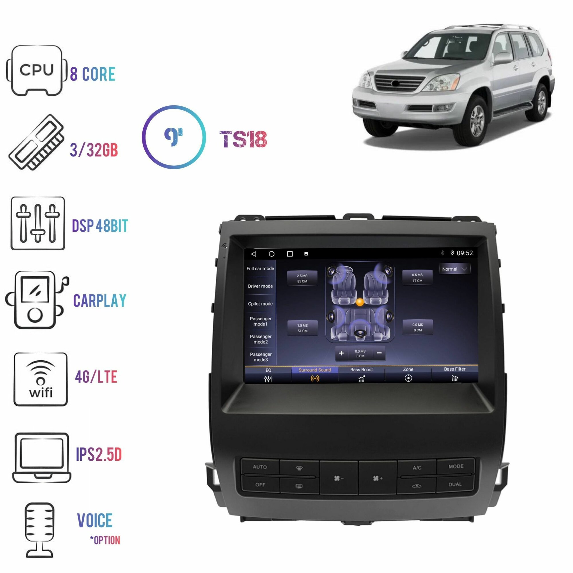 Магнитола XY AUTO TS18, для Toyota TLC и Lexus GX, Android 11, голосовое управление