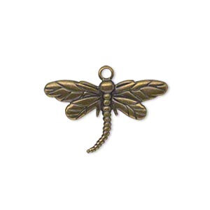 Подвеска, 26х15мм, стрекоза, базовый материал - латунь, античная позолоченная (цвет - бронза), 2 шт.