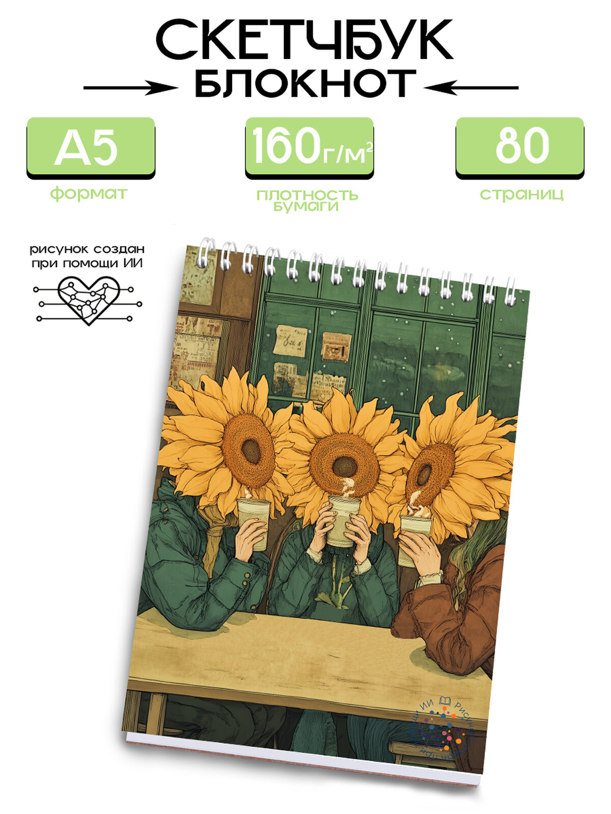 Скетчбук Чаепитие подсолнухов (размер 17 x 23 см)