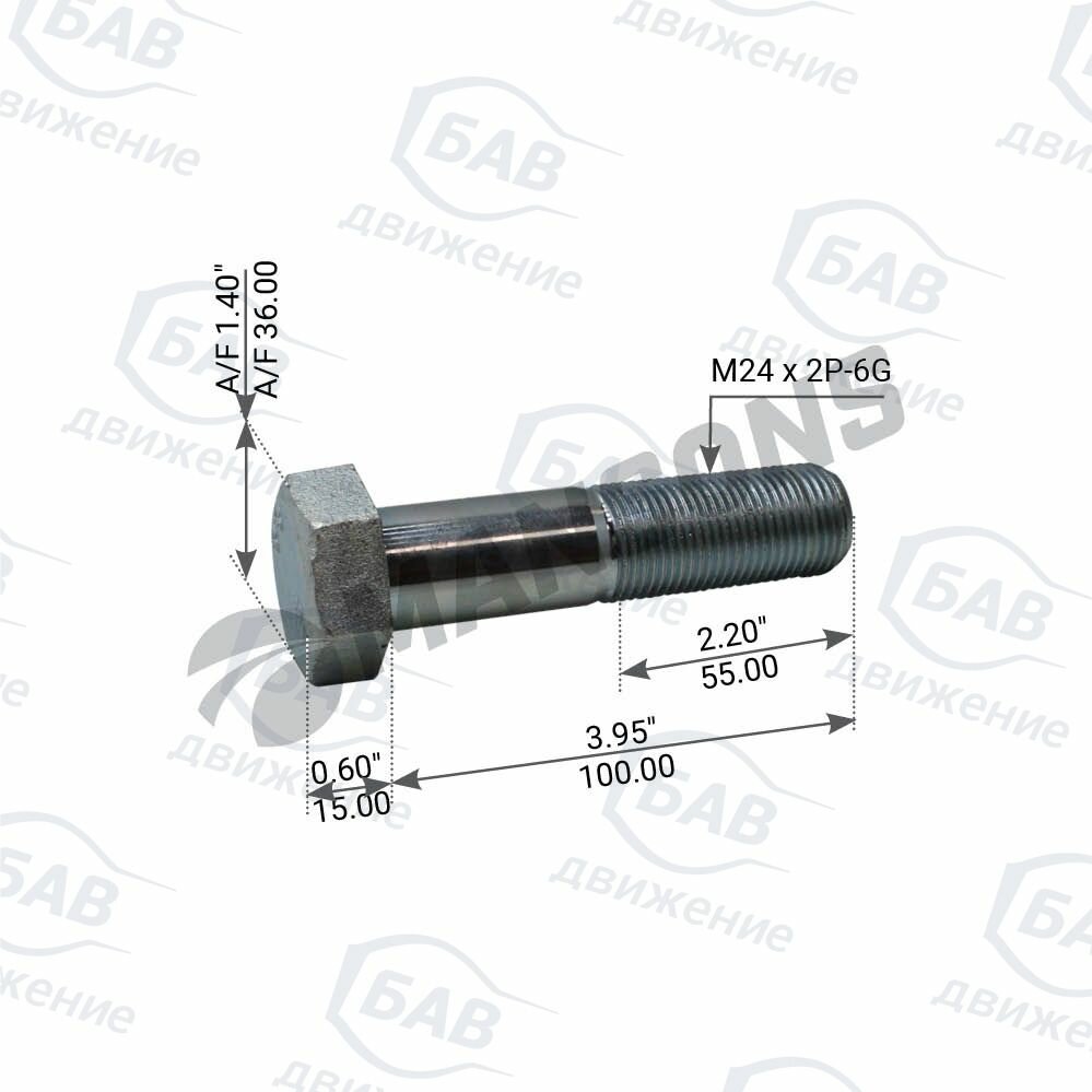 Болт М24х2х100 амортизатора 600.181 MANSONS