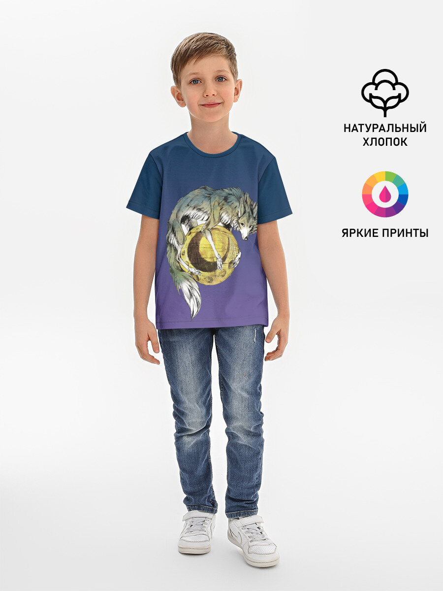 Футболка хлопковая детская волченок на луне рисунок