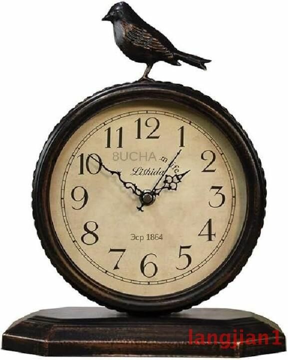 Раритетные настольные часы из металла с птицей, винтажный декор для коттеджа/европейские кованые металлические