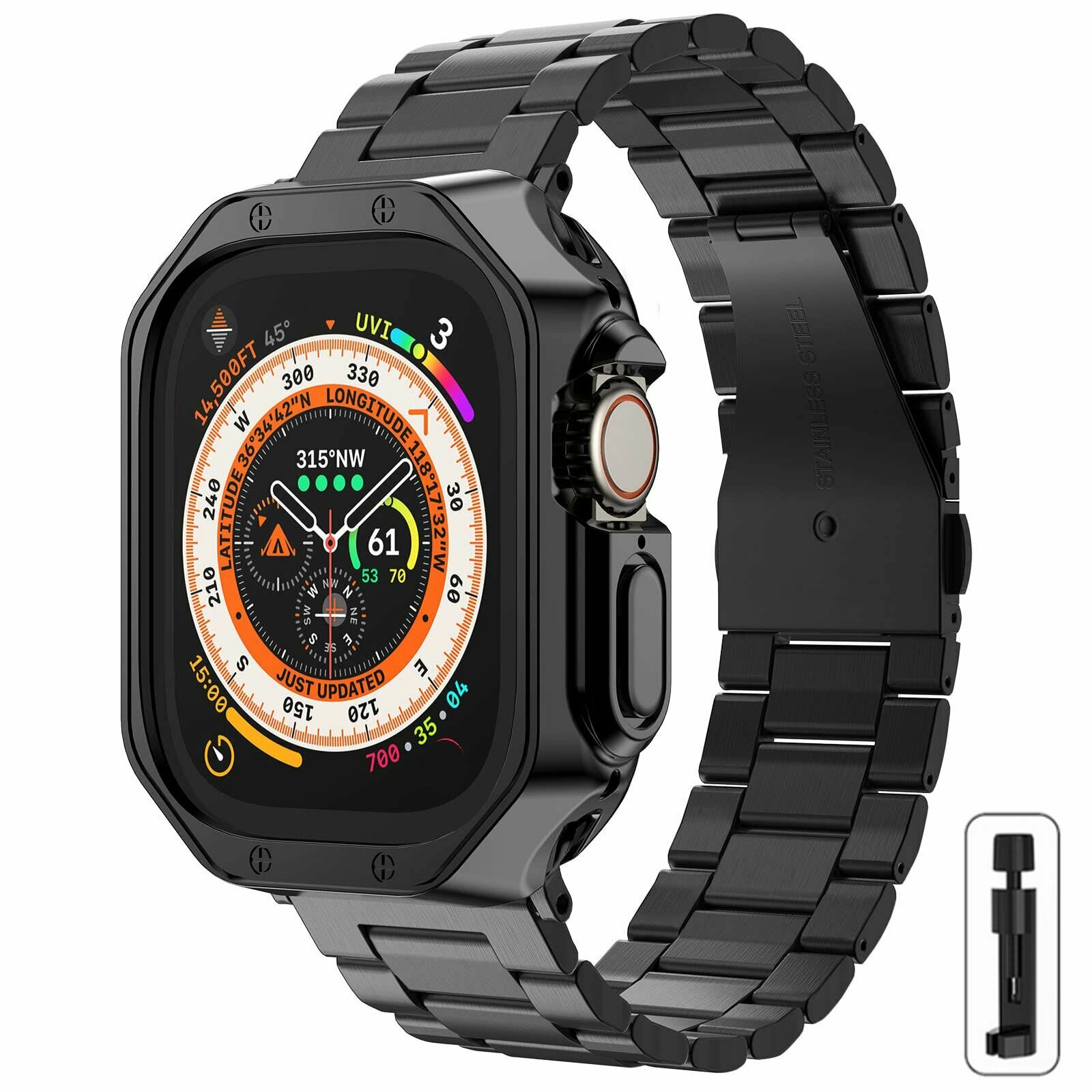 Лента из нержавеющей стали Tpu чехол для Apple Watch ремешок Ultra 49мм 41мм 45мм 44мм для Apple Watch Series 9 8 7 6 SE 5