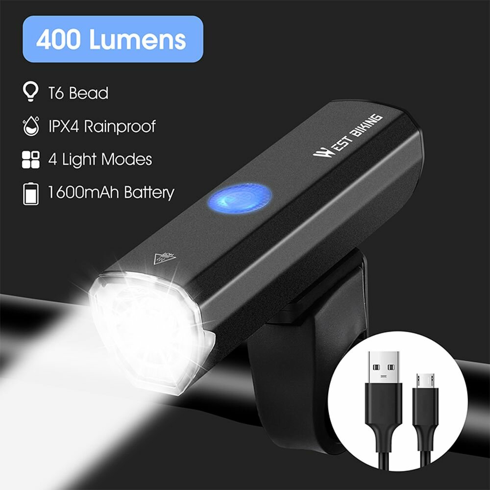 Яркий велофонарь из алюминиевого сплава, 400 люмен, USB-зарядка, водонепроницаемый