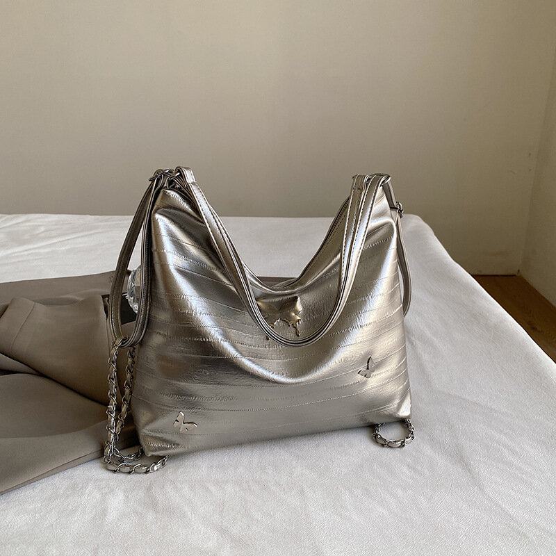 Сумка-рюкзак Tianyun Wing Color "Корейская ниша", женская, серебристая, искусственная кожа