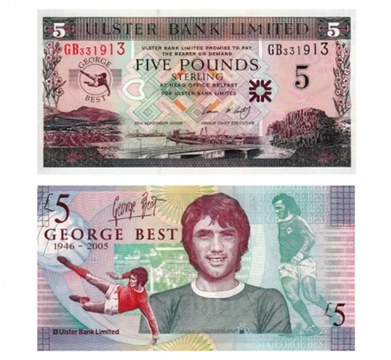 5 фунтов 2006 George Best, Ирландия, сувенирная копия, банкноты и купюры редкие коллекционные