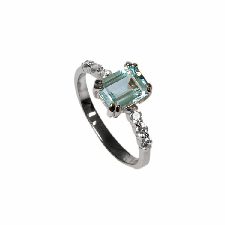 Кольцо тонкое, серебро, 925 проба, родирование, фианит, топаз