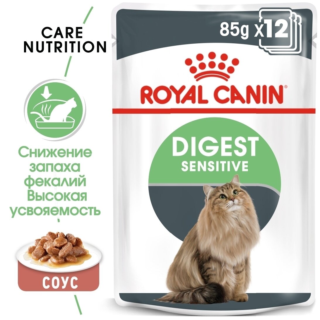 Влажный корм для кошек Royal Canin Digestive Care, в соусе при чувствительном пищеварении, 12 шт х 85 г