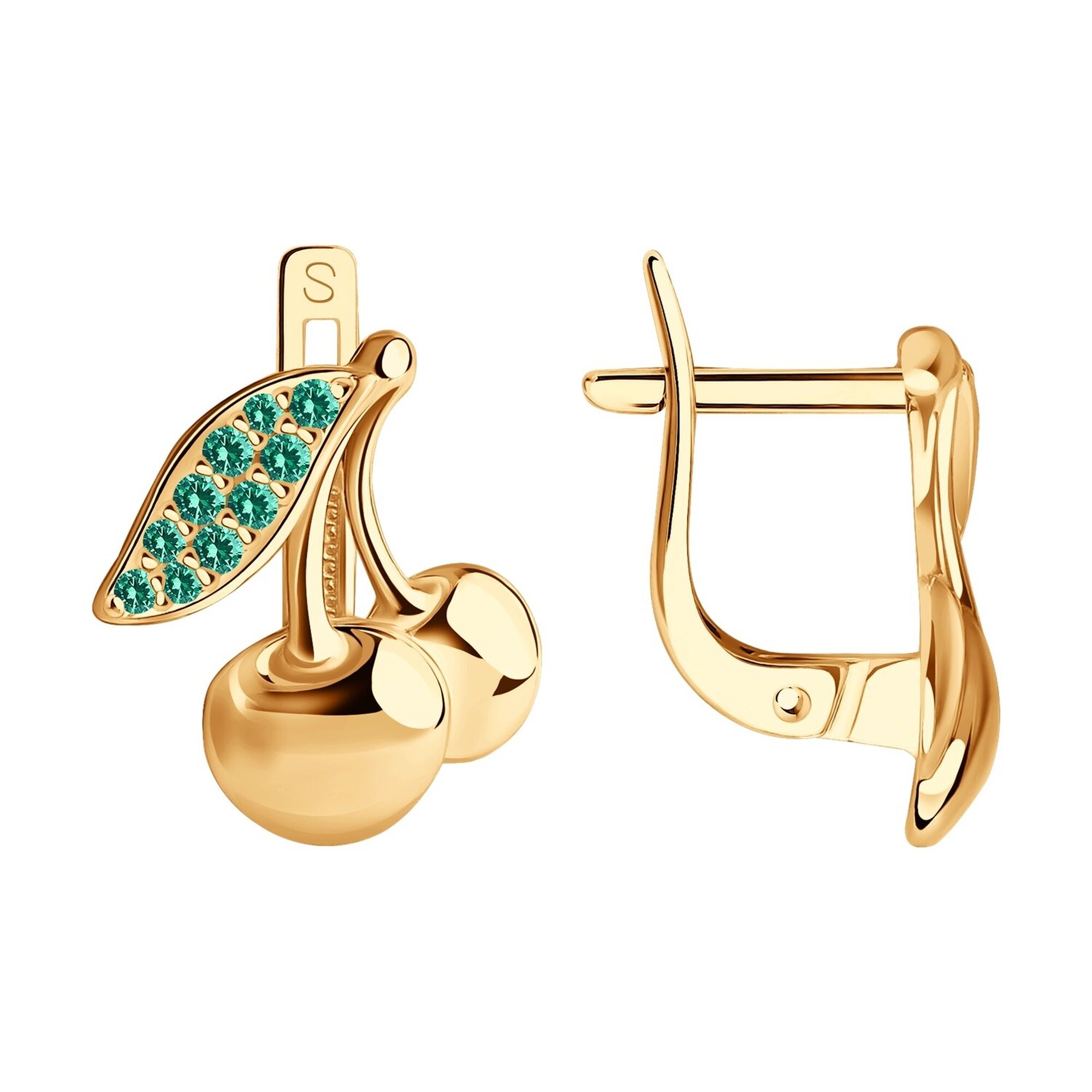 Серьги, серебро, 925 проба, золочение, фианит