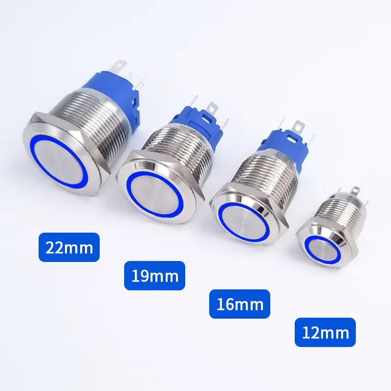 Металлический кнопочный переключатель Weldseen 19mm, Blue, Fixed self-locking, 220V