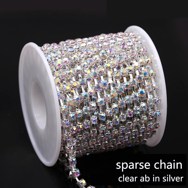 Цепочка со стразами ss14 3.5mm, silver base AB, 10 yards