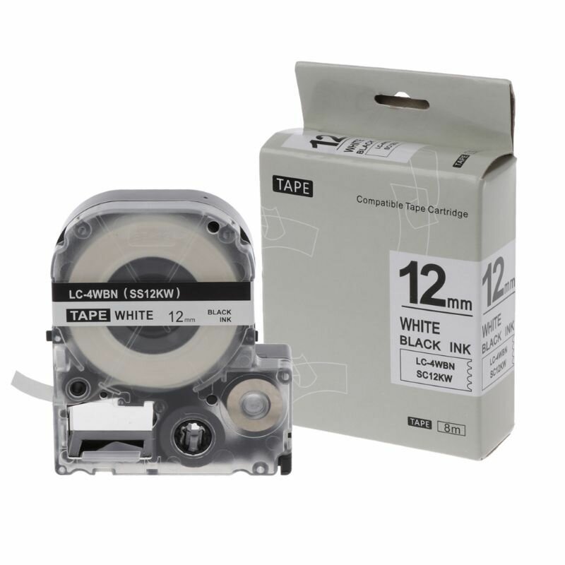 Лента Черный на белой этикетке Рубановые ленты 12 мм для Epson LC-5WBW LW-300 LW-400 LW-600P
