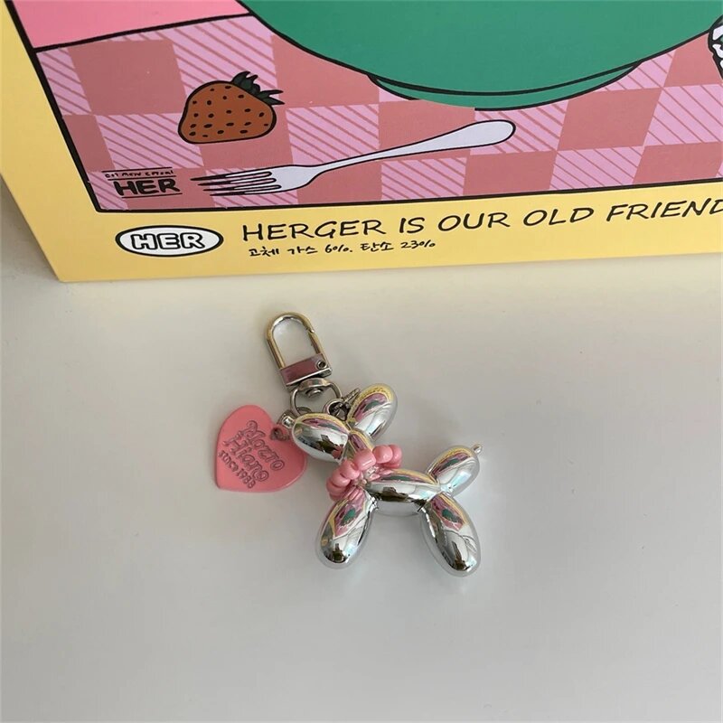 Милый корейский брелок для ключей от автомобиля с воздушным шаром и собакой, аксессуары для iPhone, модный брелок для ключей с сердечком, Женская сумочка, подвеска для сумки, брелки