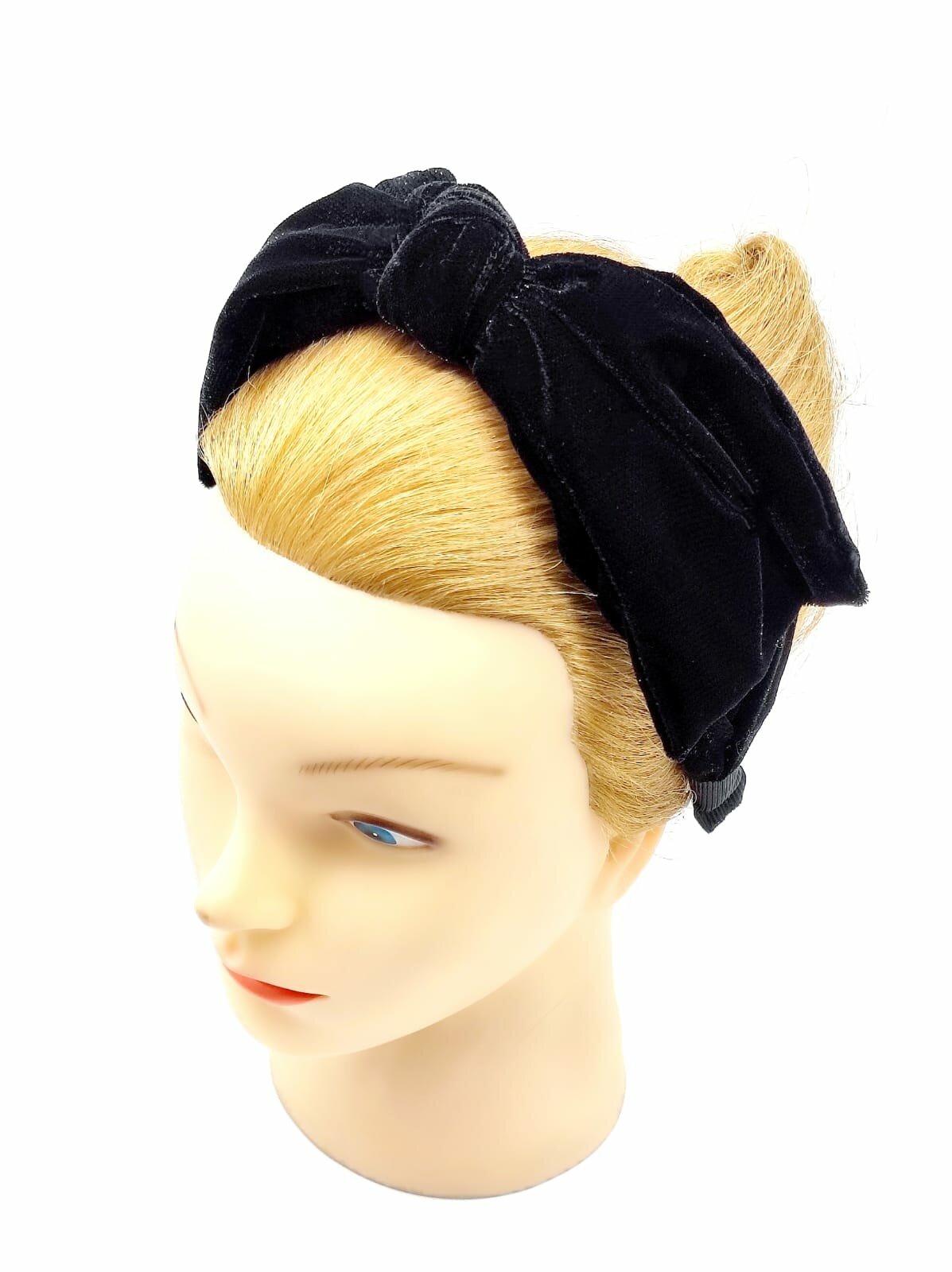 Ободок для волос с бантом, из бархата с люрексом , чёрного цвета