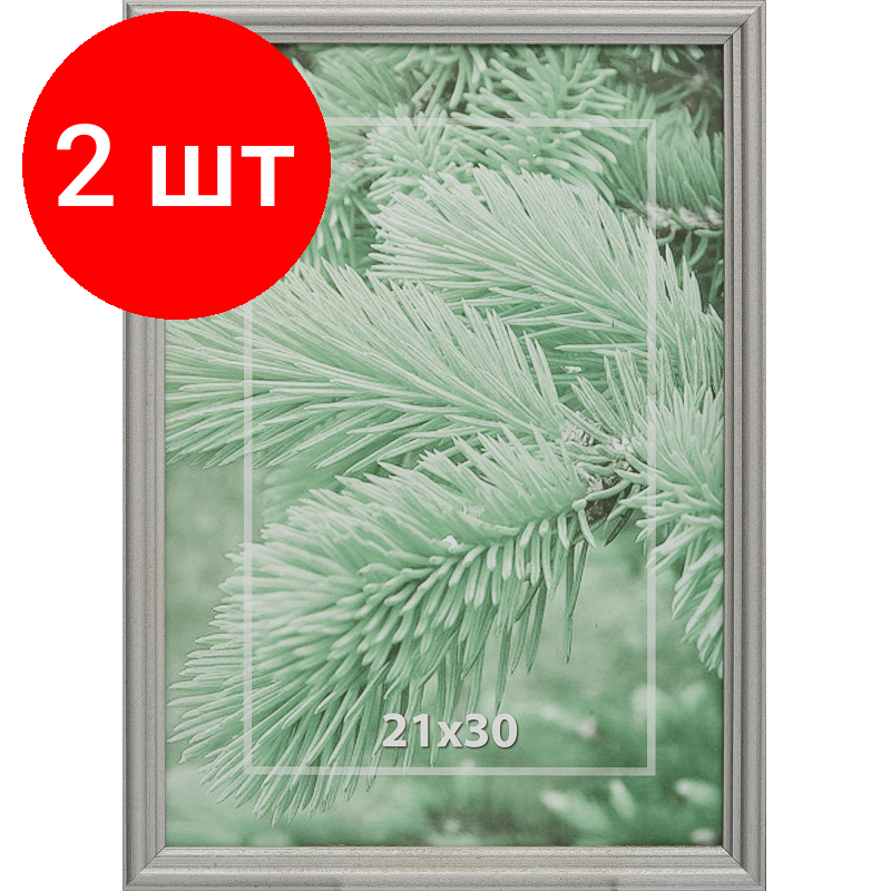 Комплект 2 штук, Рамка 21х30см деревянная, профиль №1, цвет 'серебр