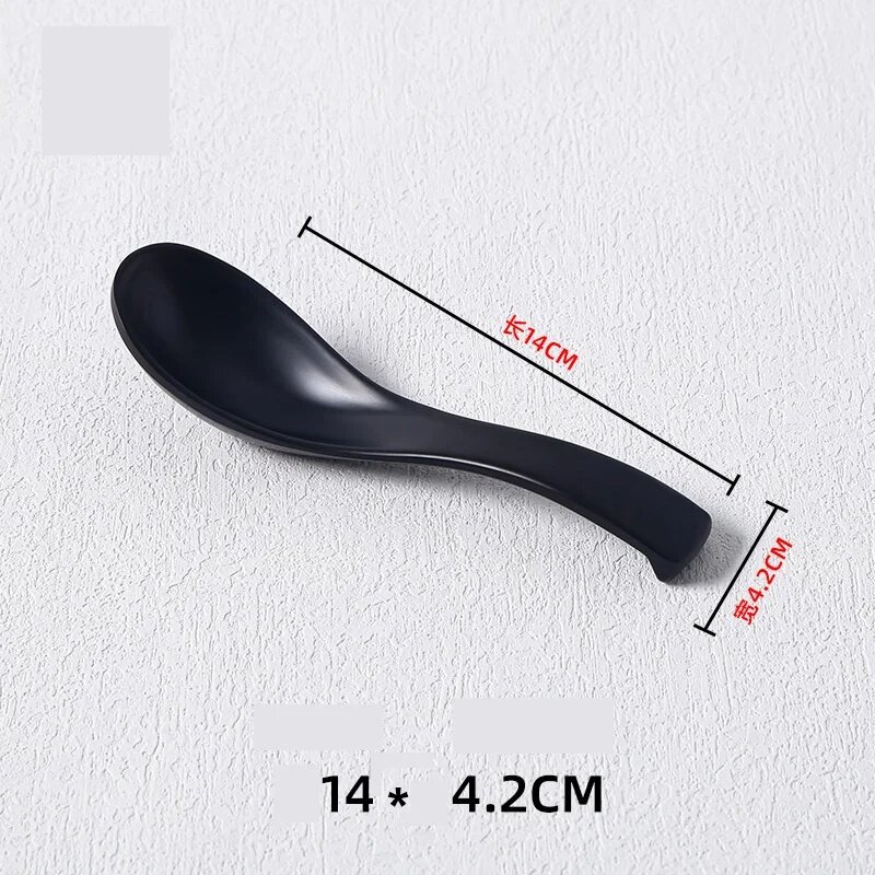 Меламиновая миска для рамена, черная, с ложкой и половником Черный, Black