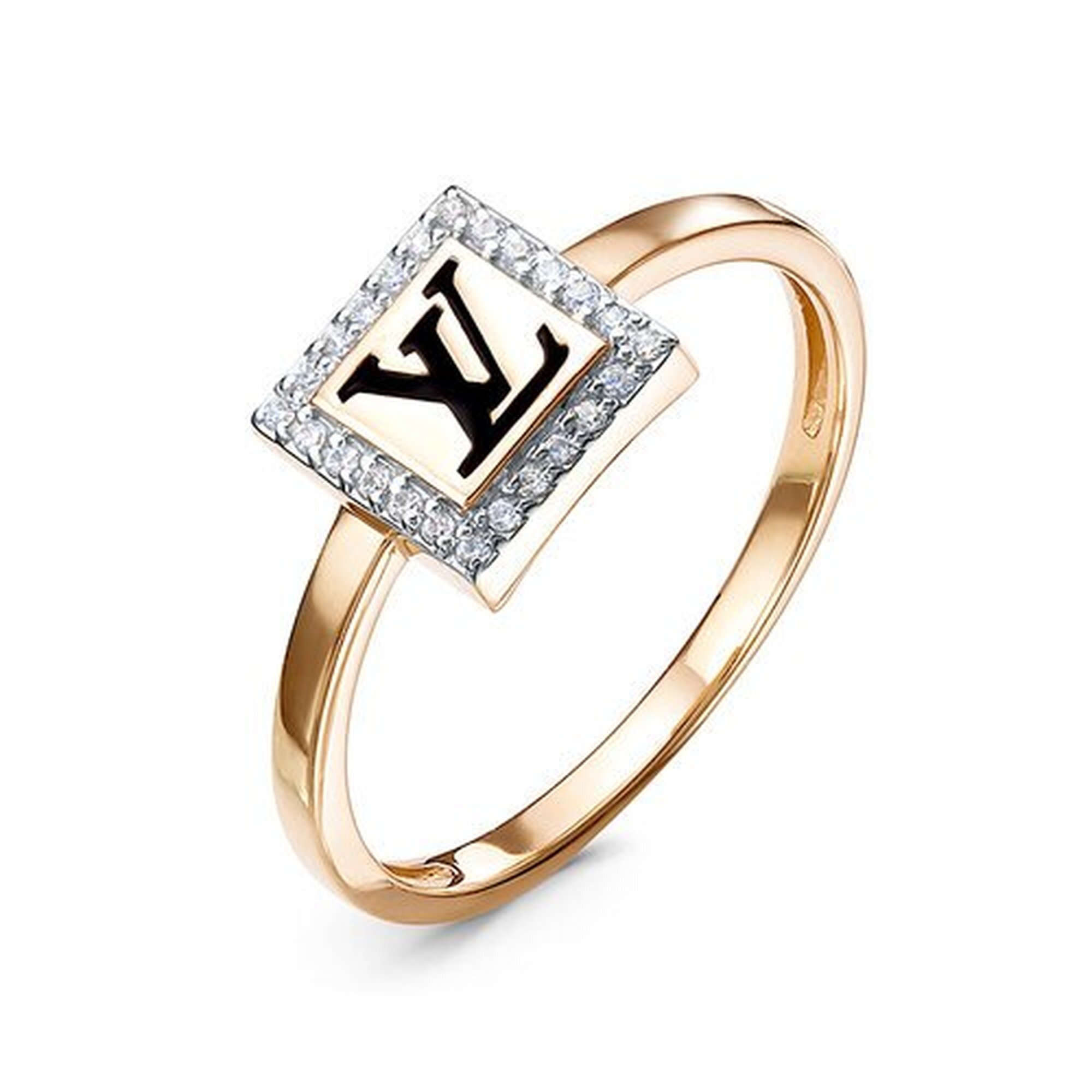 Кольцо, красное золото, 585 проба, фианит, эмаль