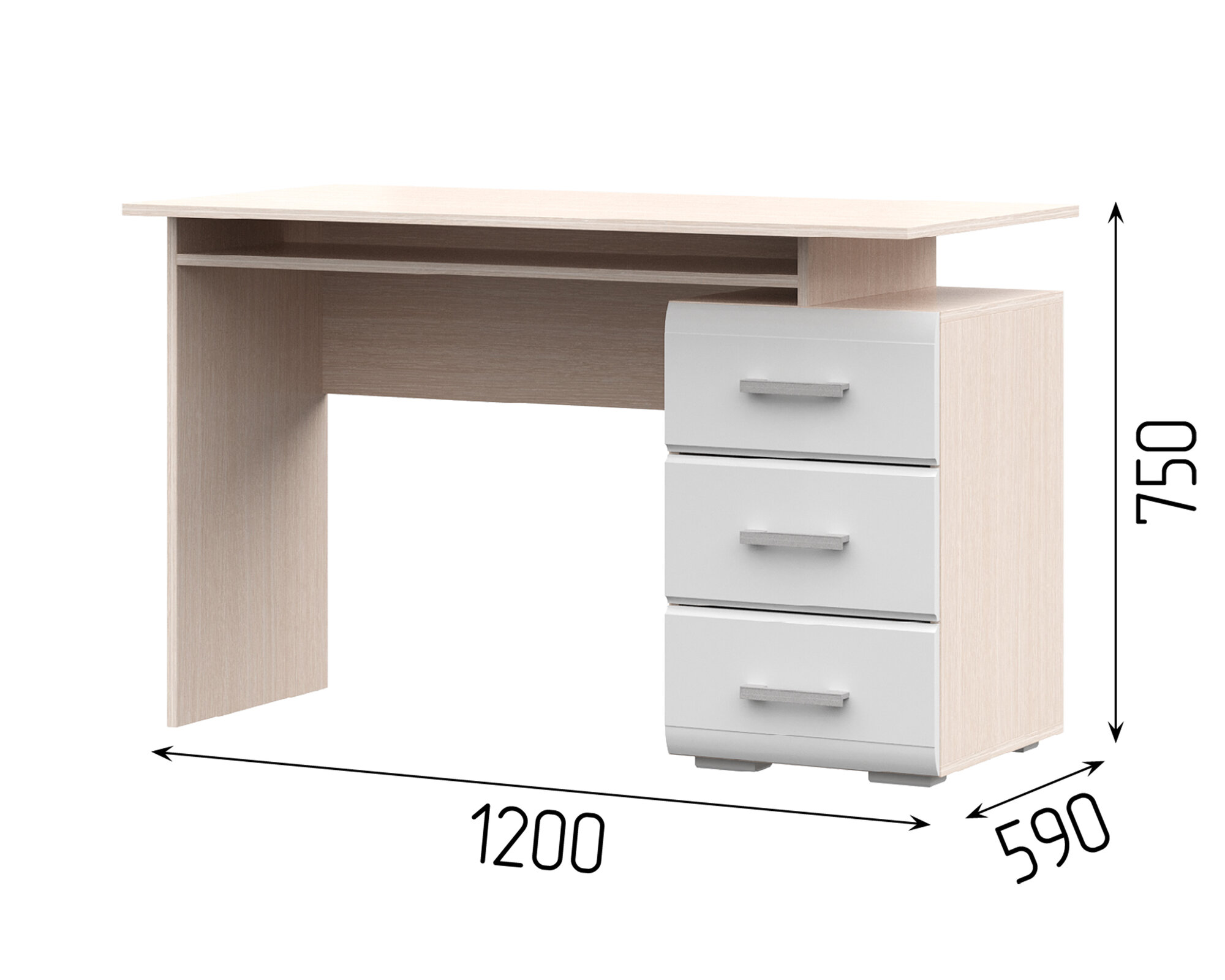 Стол компьютерный "Симба" (1200*750*590), цвет Дуб белфорт/белый глянец Стендмебель