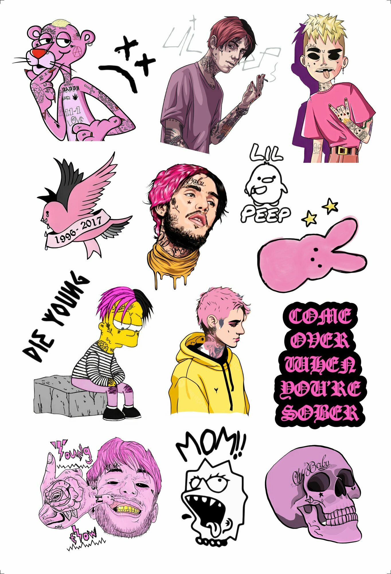 Наклейки стикеры "Lil Peep" винил, 2 листа, формат А5, многоразовые