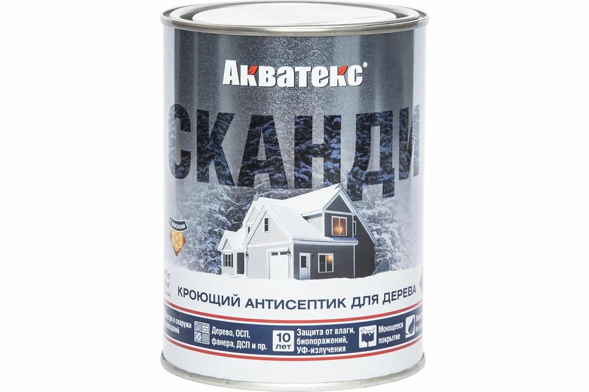 Антисептик для дерева акватекс сканди кроющий, полуматовый, айсберг, база А, 0.75 л 202900