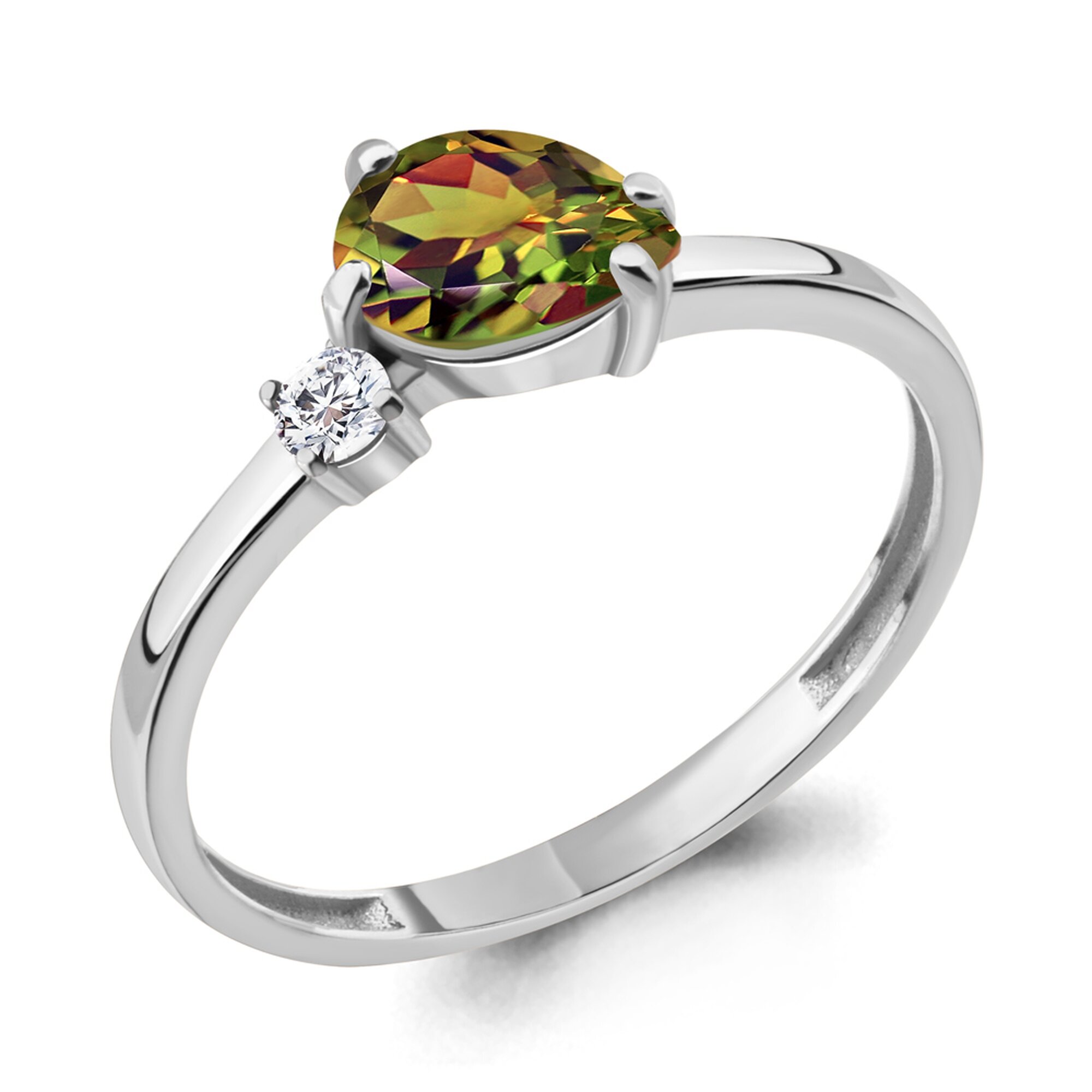 Кольцо, серебро, 925 проба, родирование, фианит, султанит