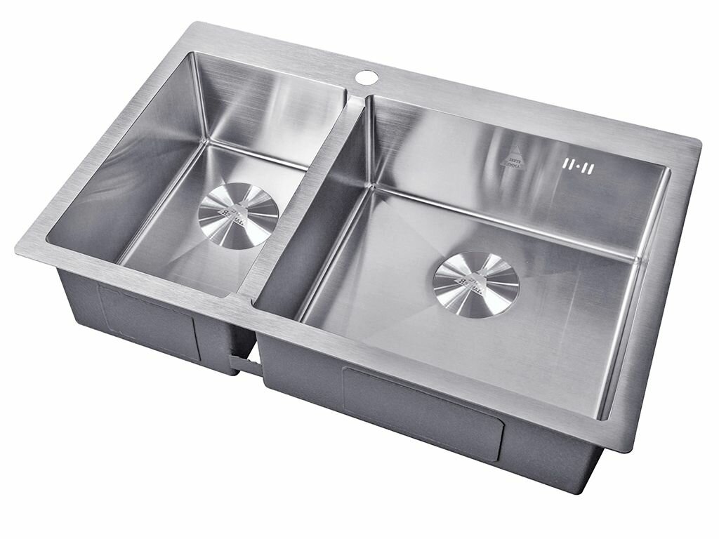 Мойка кухонная ZorG SH 78-2-51-R две чаши, с накладками, интегрированная / врезная / подстольная, матовая нержавеющая сталь