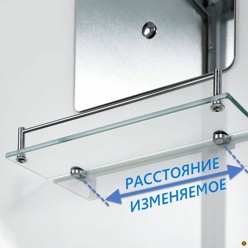 Полка для душевой кабины, стеклянная с бортиком и крепежом к стене, толщина стекла 8 мм, крепление и бортик хромированные глянцевые, однорядная 1 ярусная, производитель EFLIT, арт. 1019025000