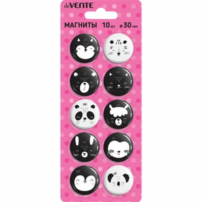 Магниты для доски deVENTE "Animal Faces", 30 мм, 10 шт, дизайн, в картонном блистере (600-02)