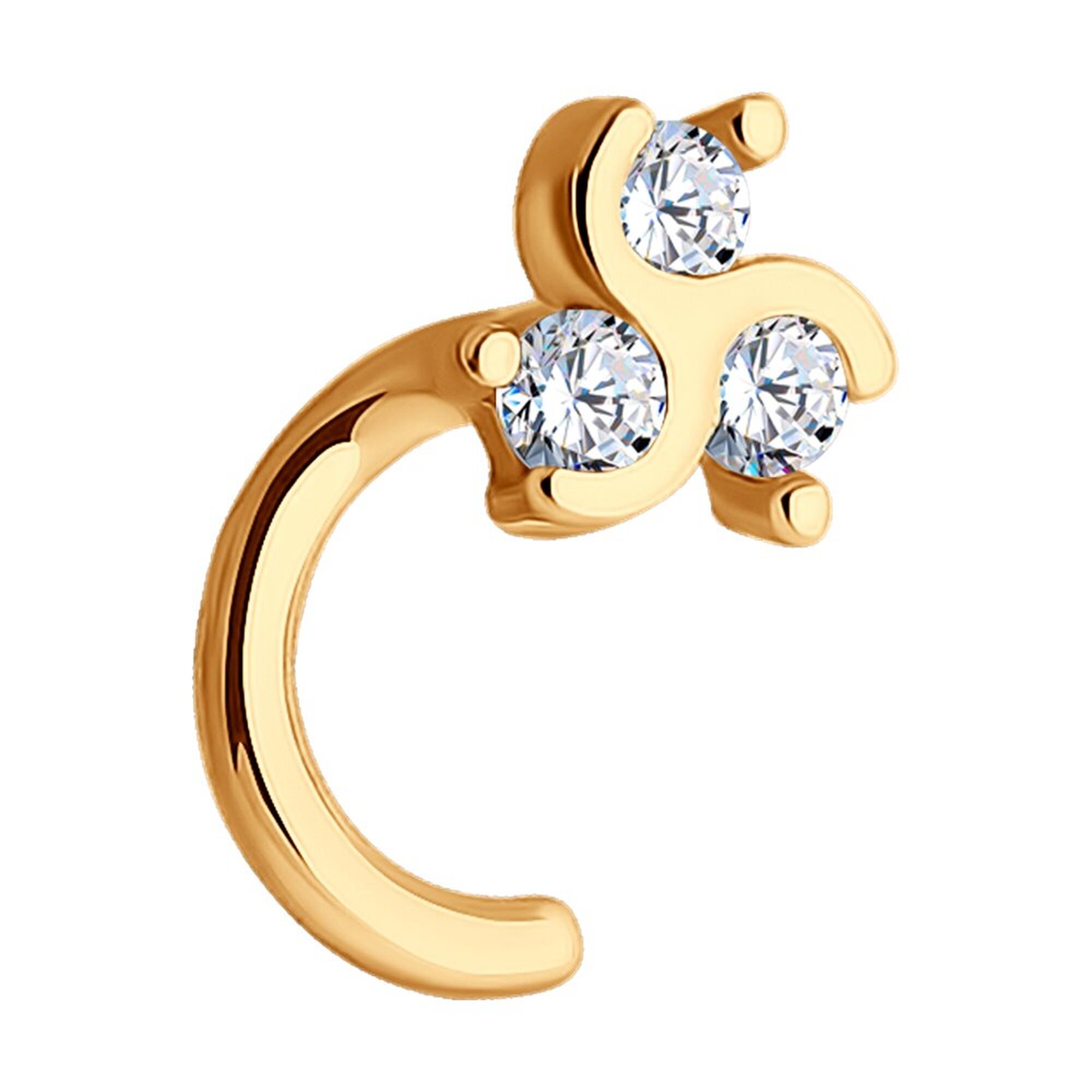 Пирсинг в нос, красное золото, 585 проба, фианит