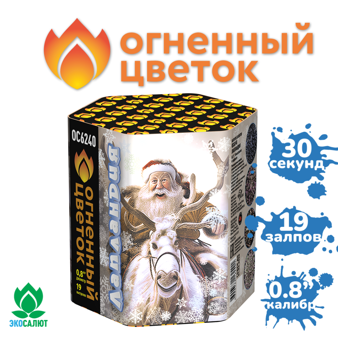Салют Фейерверк "Лапландия" (19 залпов, калибр 0,8") Огненный цветок