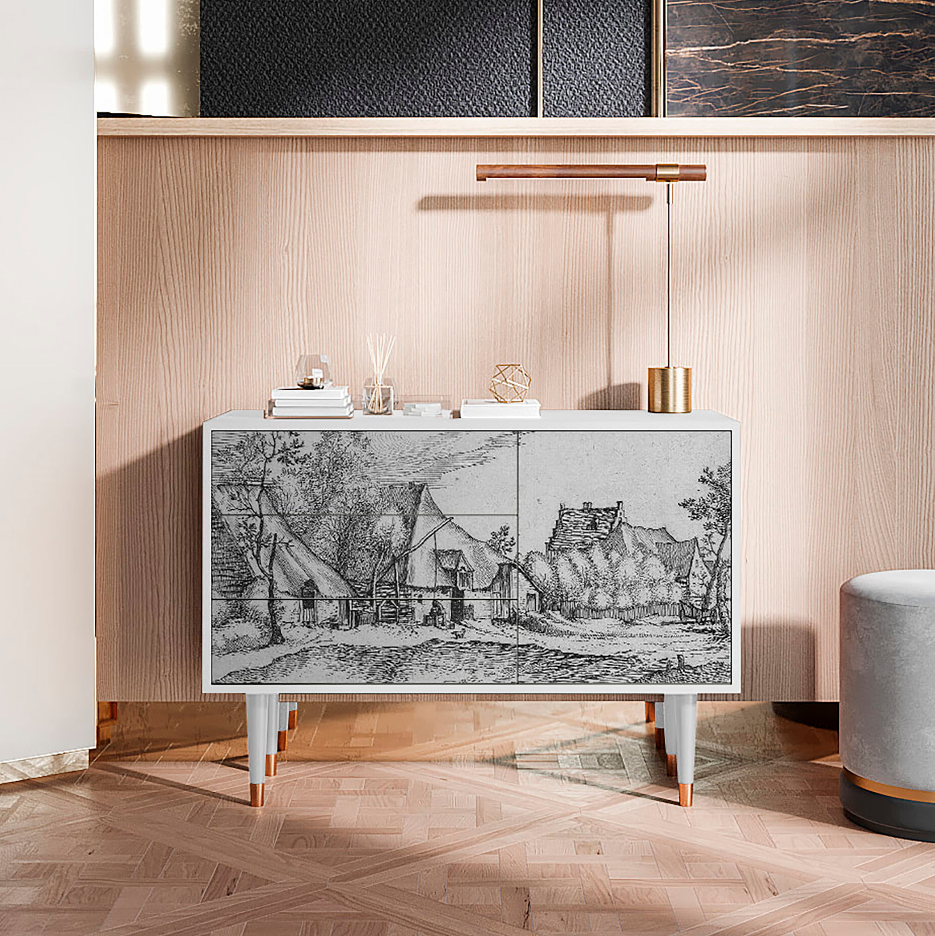 Комод - STORYZ - S3 Farms in a Village by Pieter Breugel, Размер - 115 x 84 x 41 см, Цвет корпуса - , Белый