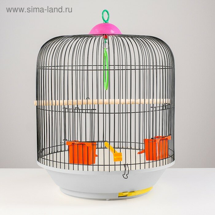 Клетка для птиц, 39×44 см, круглая, двухъярусная сварная, большой поддон, микс