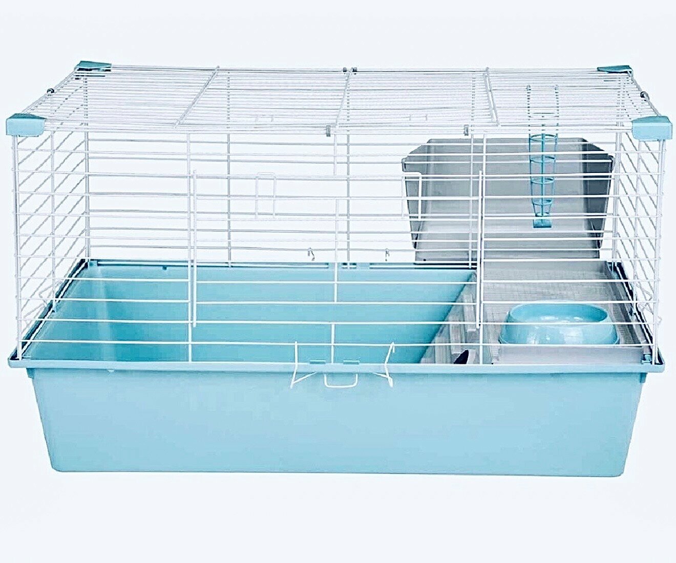Клетка для кроликов и морских свинок Пижон складная с этажом-домиком, 58х40х34 см бирюзово-белая