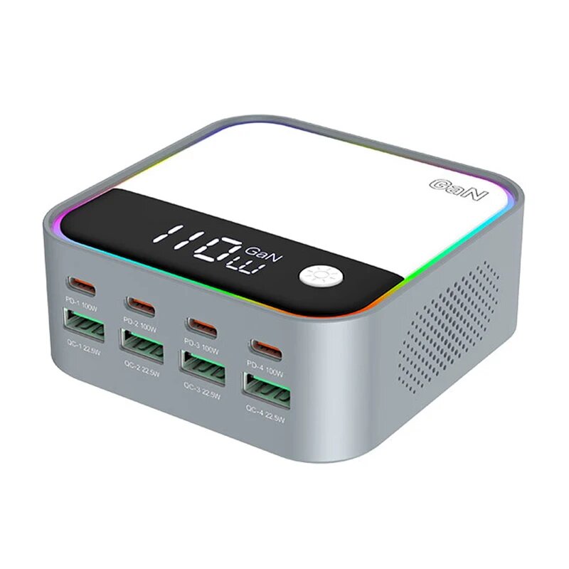 Зарядное устройство GaN USB C, 8-портовое настольное зарядное устройство, дисплей EU Power Plug
