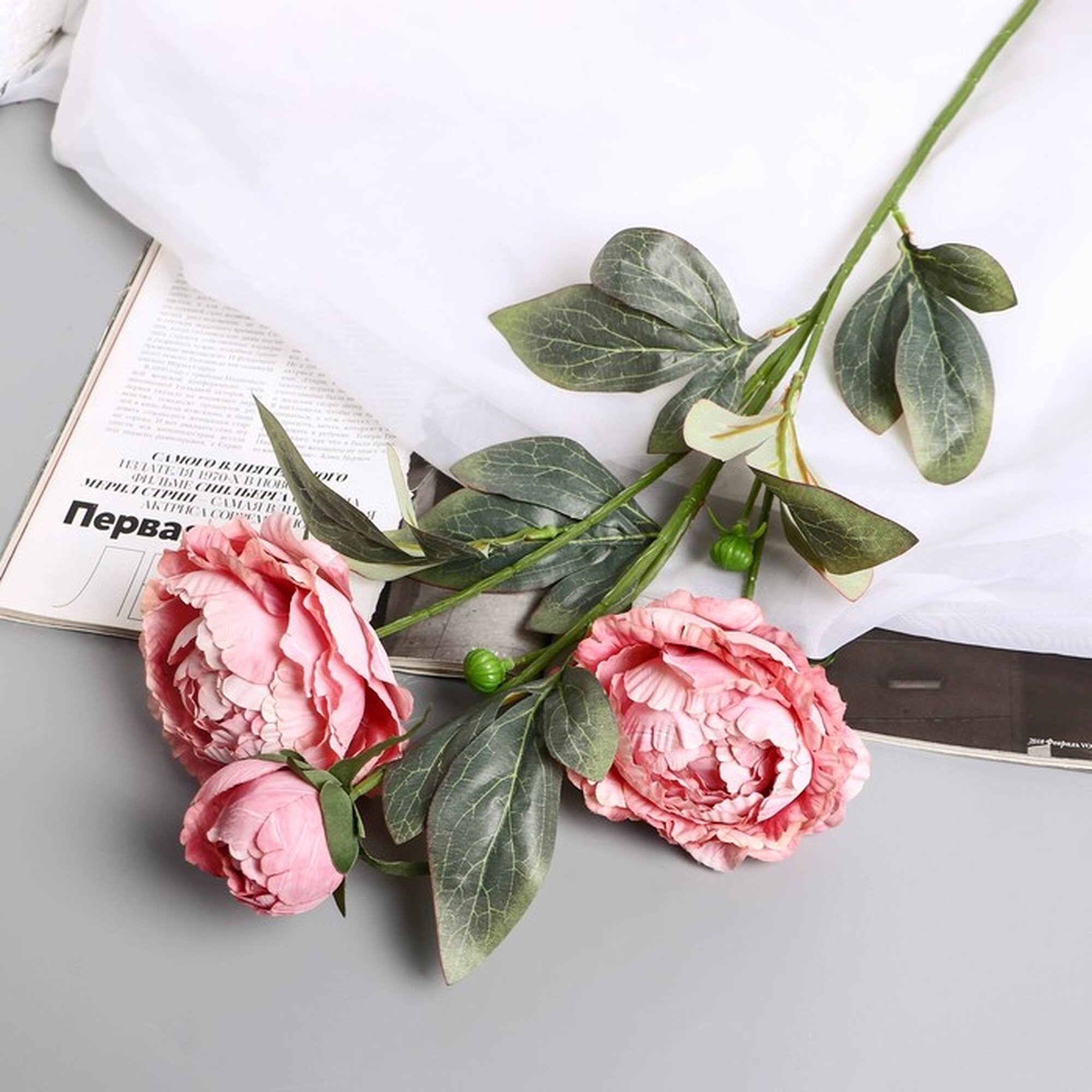 Искусственные цветы Poetry in flowers «Пион Эльза», розовые, 64см