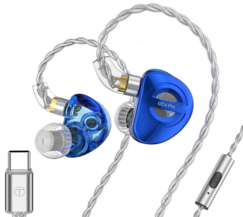 TRN MT4 Pro с микрофоном (Type-C), синий, проводные наушники