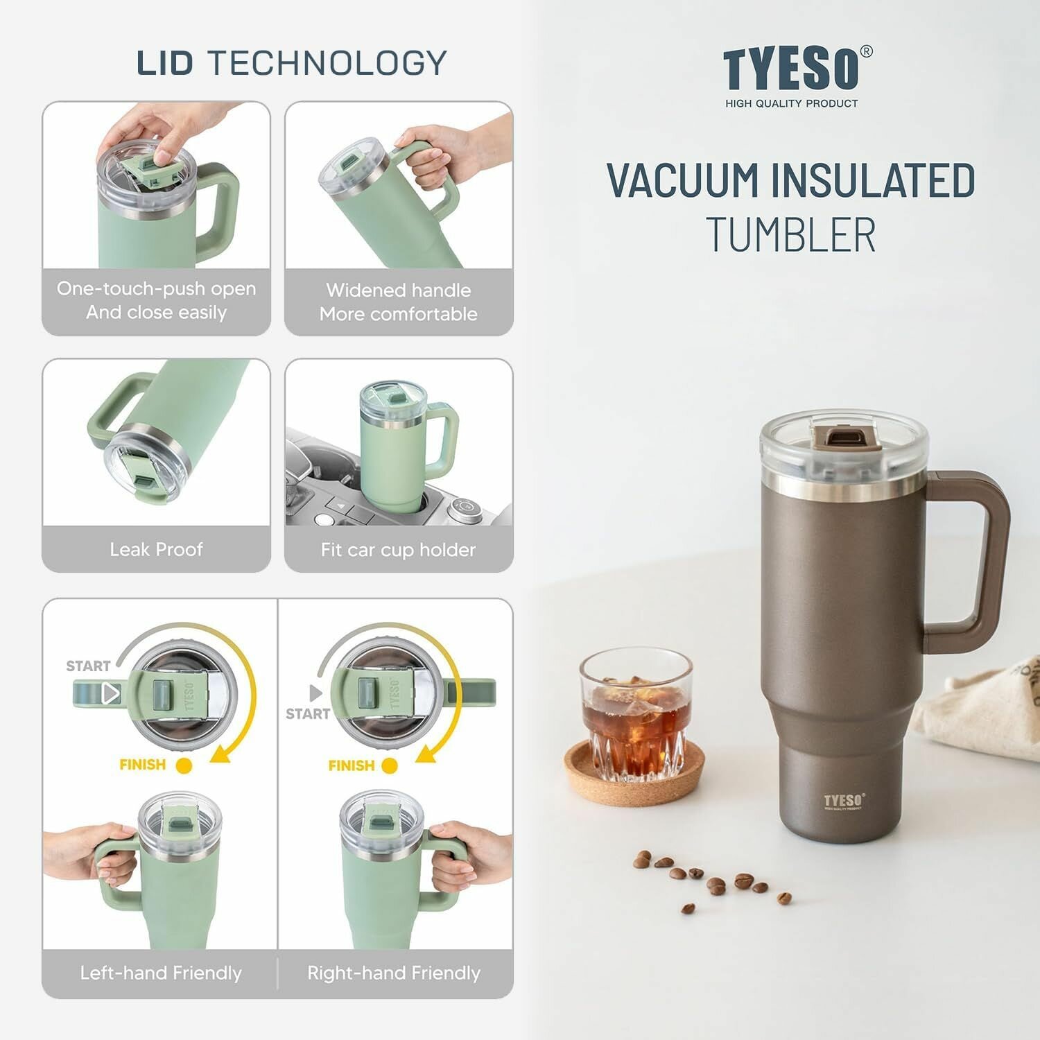 Термос TYESO Ice King большой емкости оснащен ручкой и трубочкой, что делает его идеальным для использования в автомобиле или других ситуациях. Он изготовлен из нержавеющей стали. — фото 1