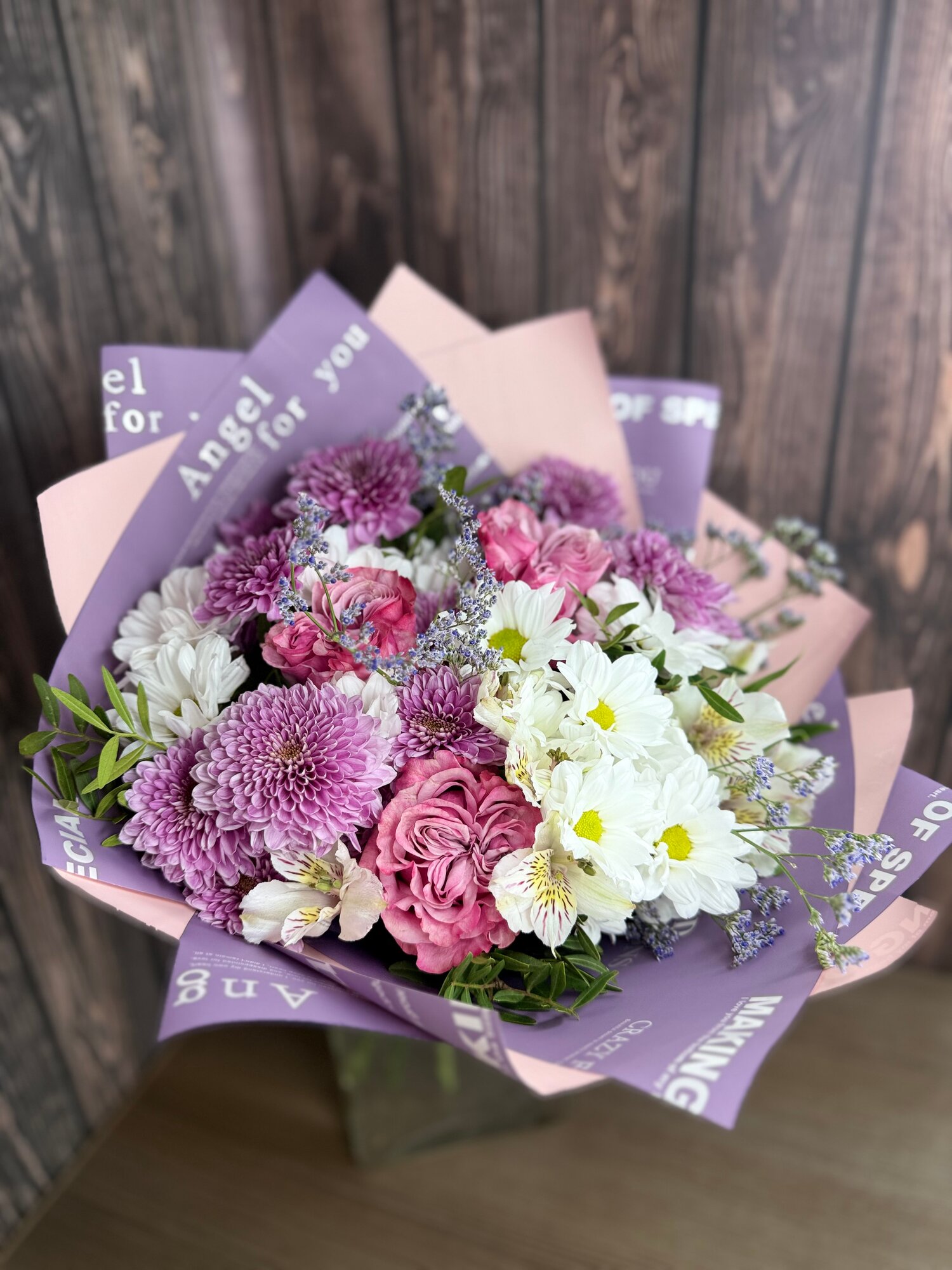 Букет « Вечерний» с хризантемой и пионовидной розой, на любой повод