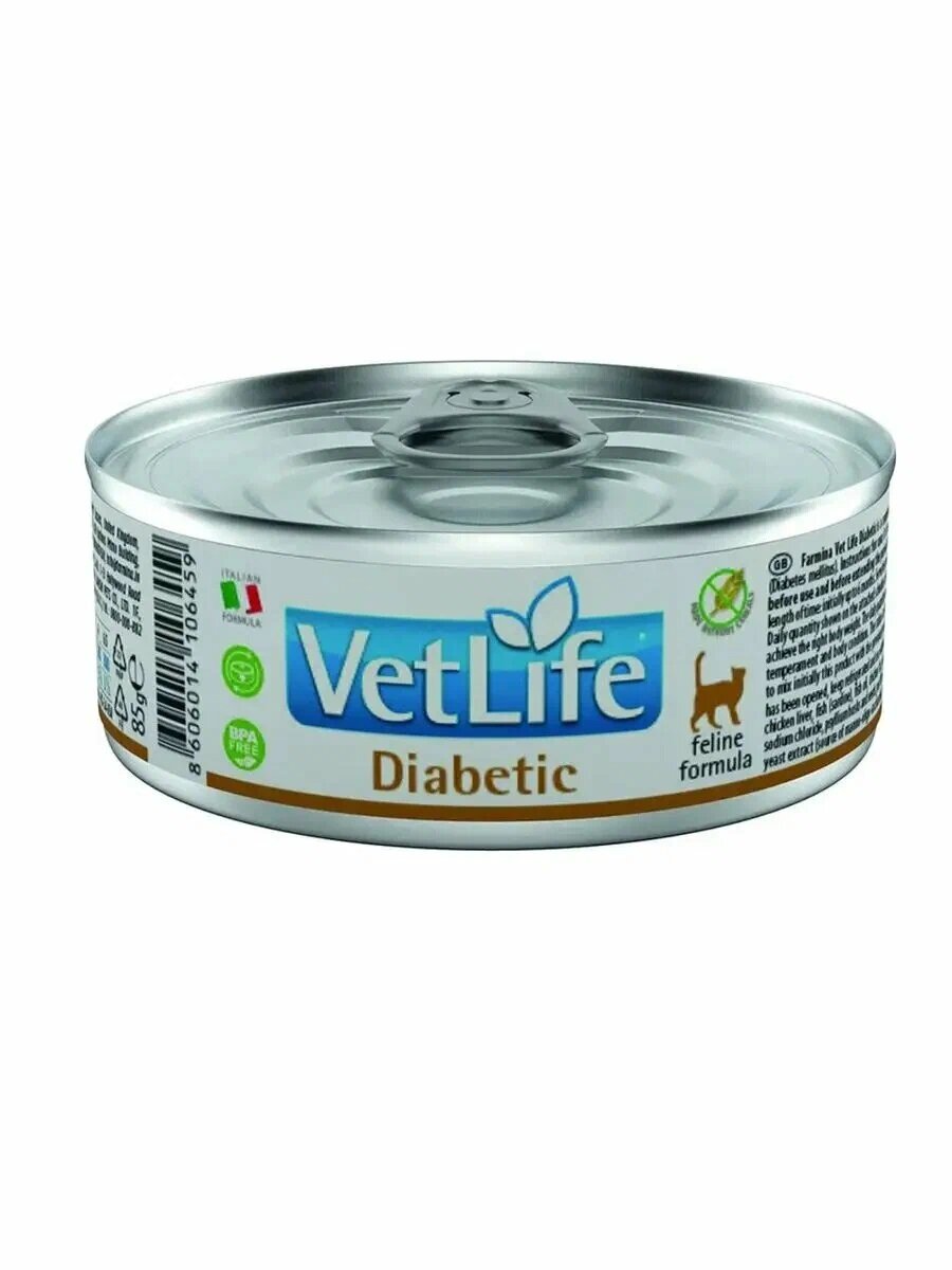 "Farmina Vet Life Diabetic" - корм для кошек с диабетом, 6 штук по 85 грамм