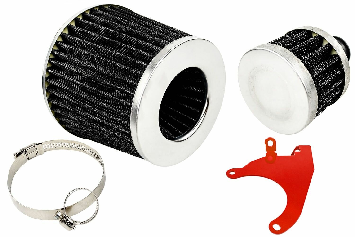 Комплект черных воздушных фильтров нулевого сопротивления с красным кронштейном для 8-клапанных ВАЗ 2108-21099, 2110-2112, 2113-2115, Лада Гранта, Гранта FL, Калина, Калина 2, Приора