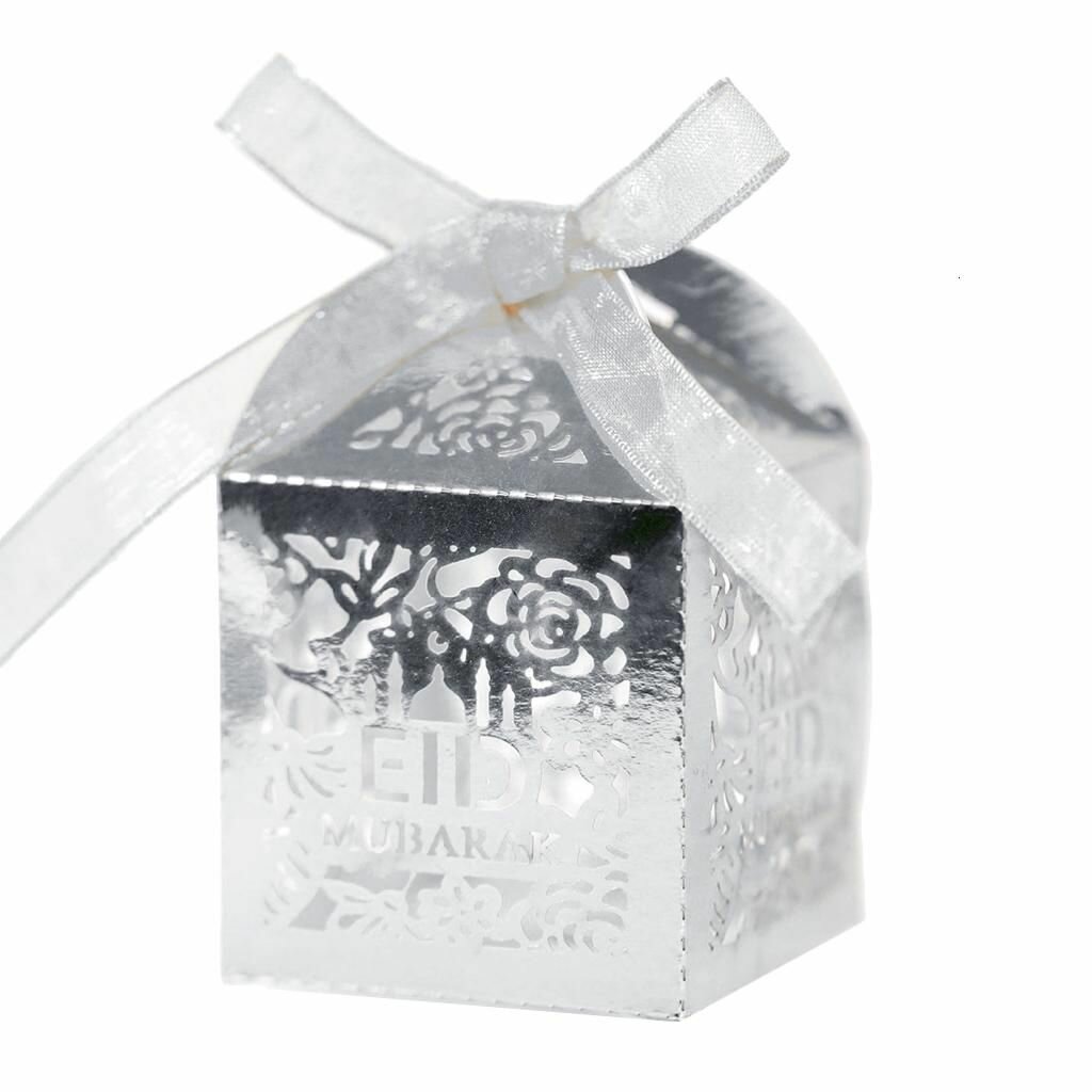 1 упаковка по 100 штук, праздничная коробка для конфет с лазерной полой розой XTH259-серебристый