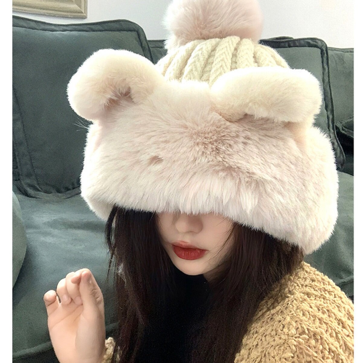 Шапка шапка с ушками для женщин