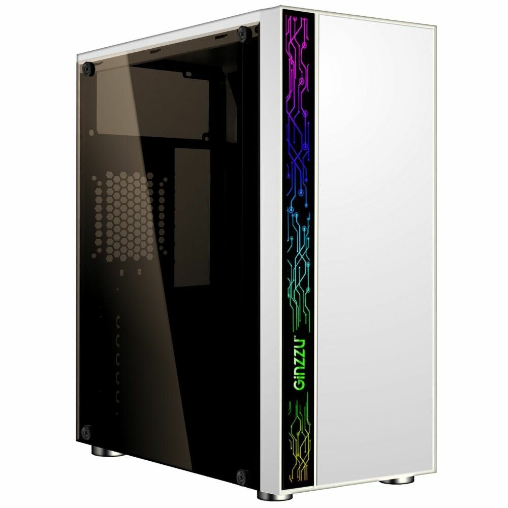 Ginzzu корпус A390 White Window RGB подсветка 1 USB 3.0, 2 USB 2.0, AU