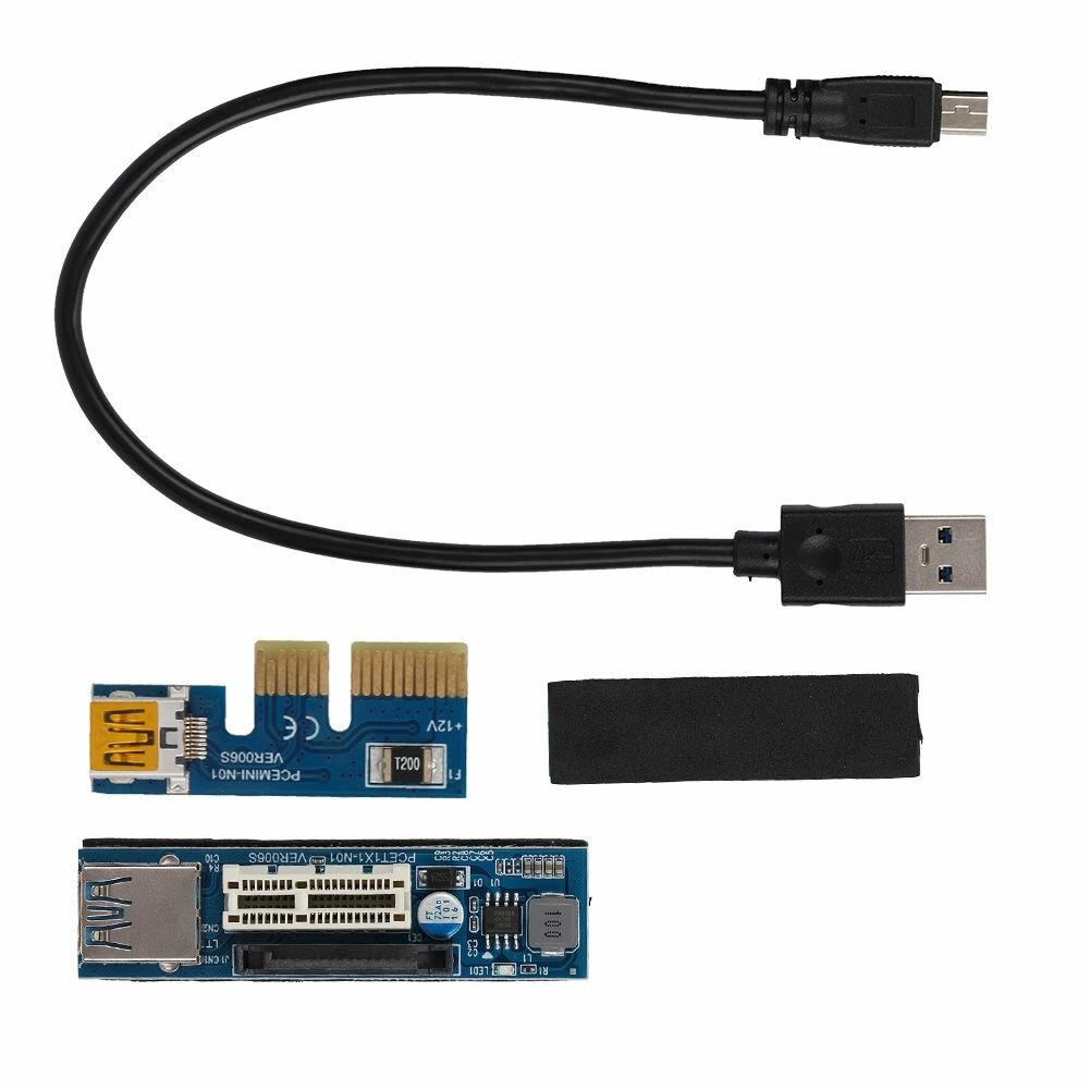Удлинитель PCI-E x1, питание через USB, 30 см (черный)