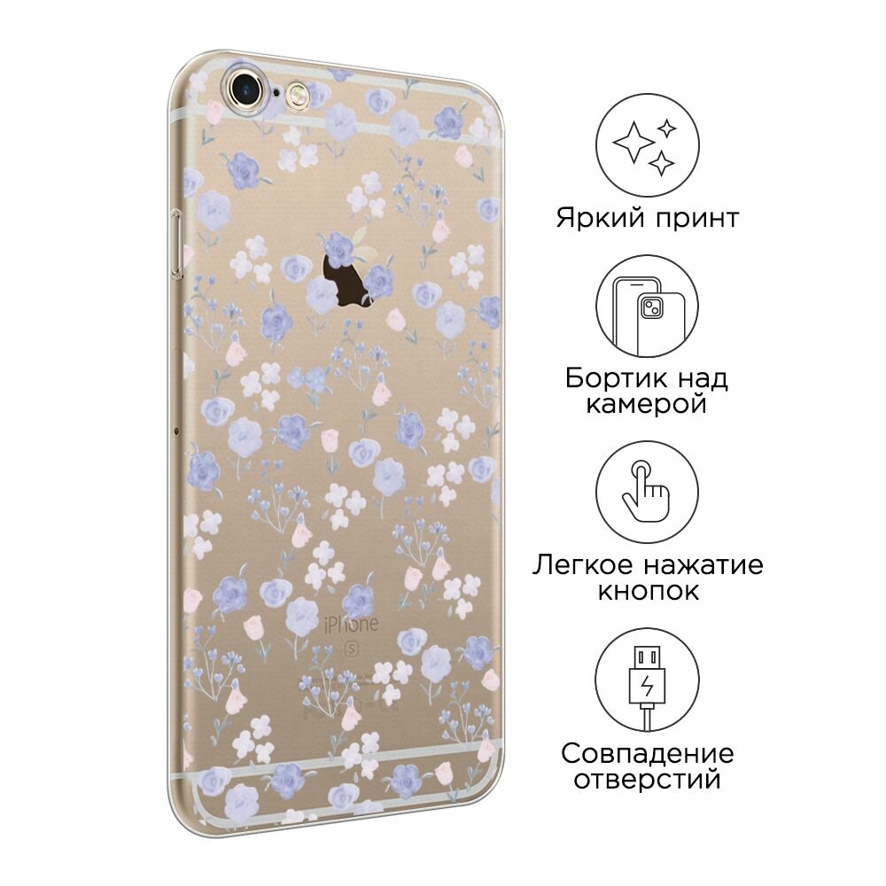 Чехол на Apple iPhone 6 Plus/6S Plus / Айфон 6 Плюс/Айфон 6С Плюс с принтом "Сиреневые розы паттерн", прозрачный — фото 1