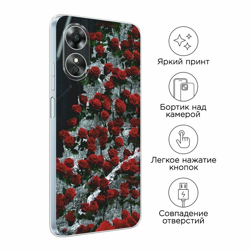 Силиконовый чехол на Oppo A17 / Оппо A17 с принтом Цветущие алые розы — фото 1