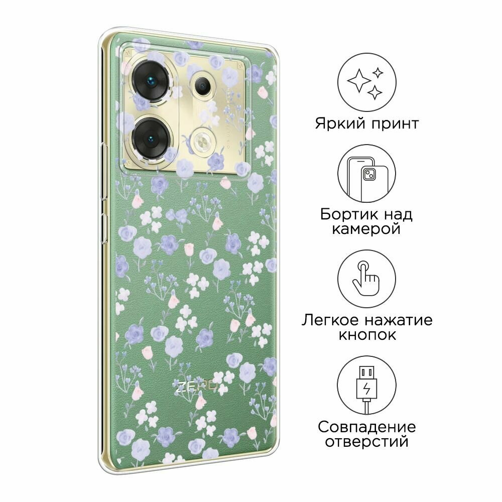 Чехол на Infinix Zero 30 5G / Инфиникс Зеро 30 5G с принтом "Сиреневые розы паттерн", прозрачный — фото 1