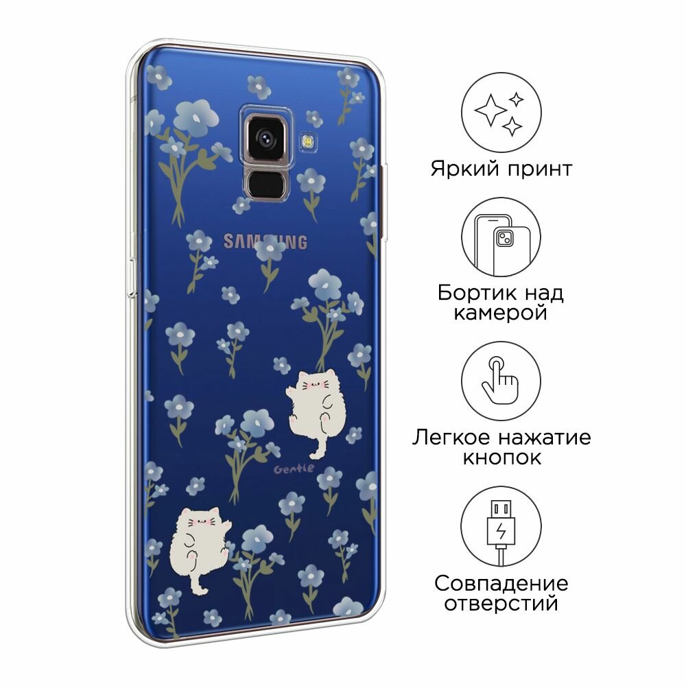Чехол на Samsung Galaxy A8 2018 / Самсунг Галакси А8 2018 с принтом "Gentle cats", прозрачный — фото 1